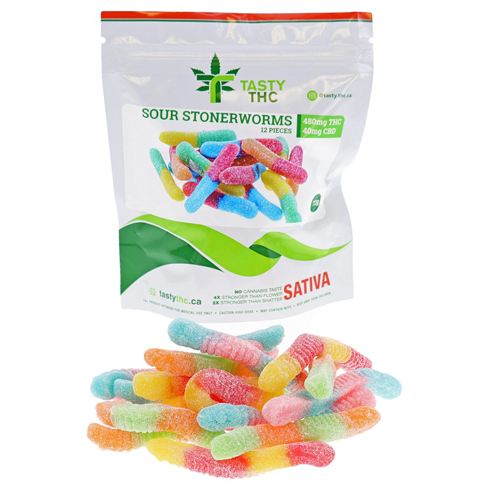 Buy Sour Neon Worms High Dose (12pcs) - Best THC Edibles